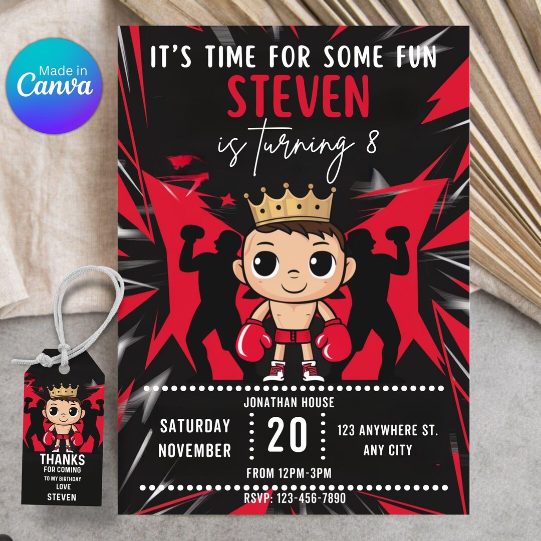 Editable Boxing Birthday Invitation Fight Invitation Boxing Invitation ...