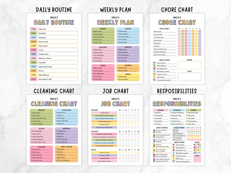 Editable Kids Chore Chart, Canva Template, Allowance, Screen Time ...