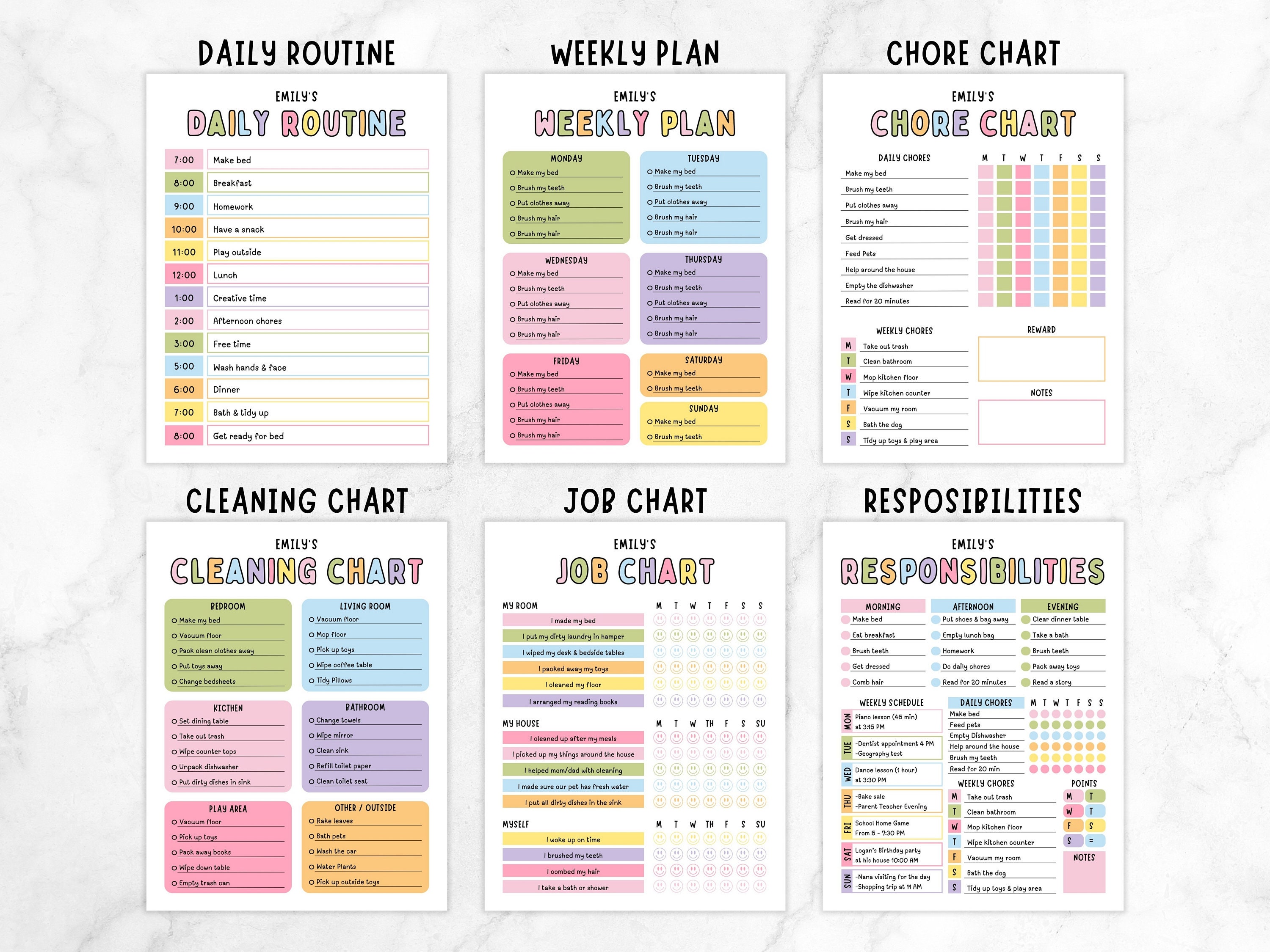 Editable Kids Chore Chart, Canva Template, Allowance, Screen Time ...