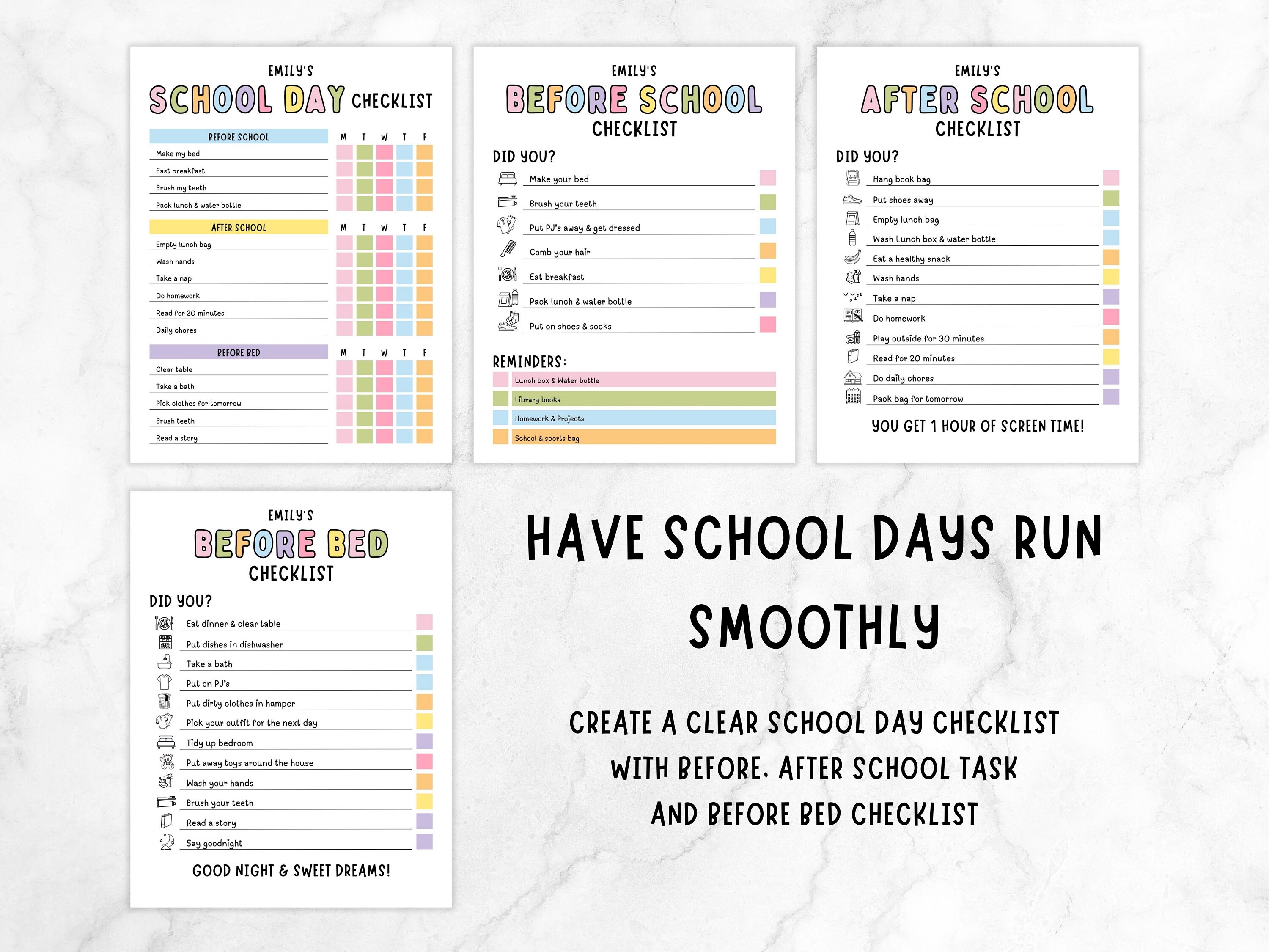 Editable Kids Chore Chart, Canva Template, Allowance, Screen Time ...