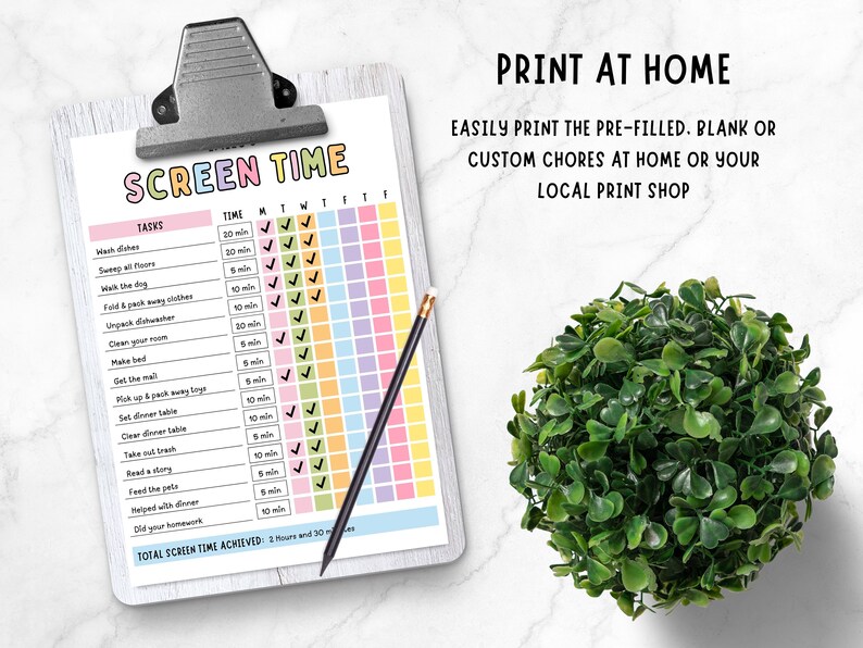 Editable Kids Chore Chart, Canva Template, Allowance, Screen Time ...