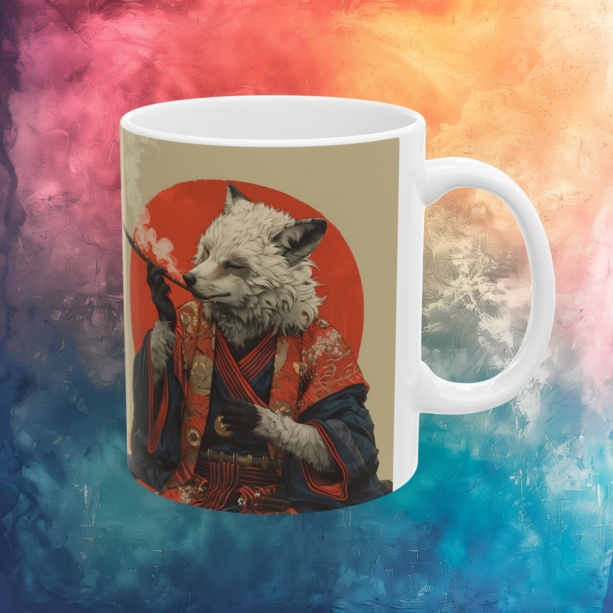 Winter Fox Smoking Pipe Japanese Style Animal Design Ceramic Mug 11oz ...