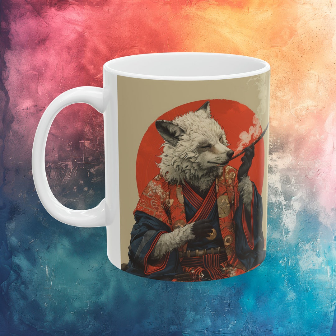 Winter Fox Smoking Pipe Japanese Style Animal Design Ceramic Mug 11oz ...