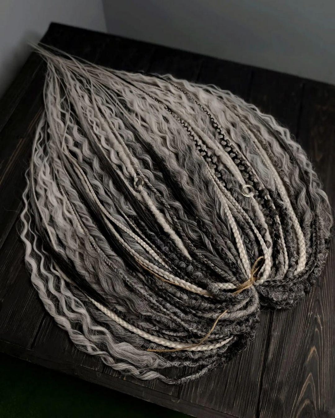 Set of Dreads, Braids, and Curls in Shades of Gray, Silver Dreadlocks ...