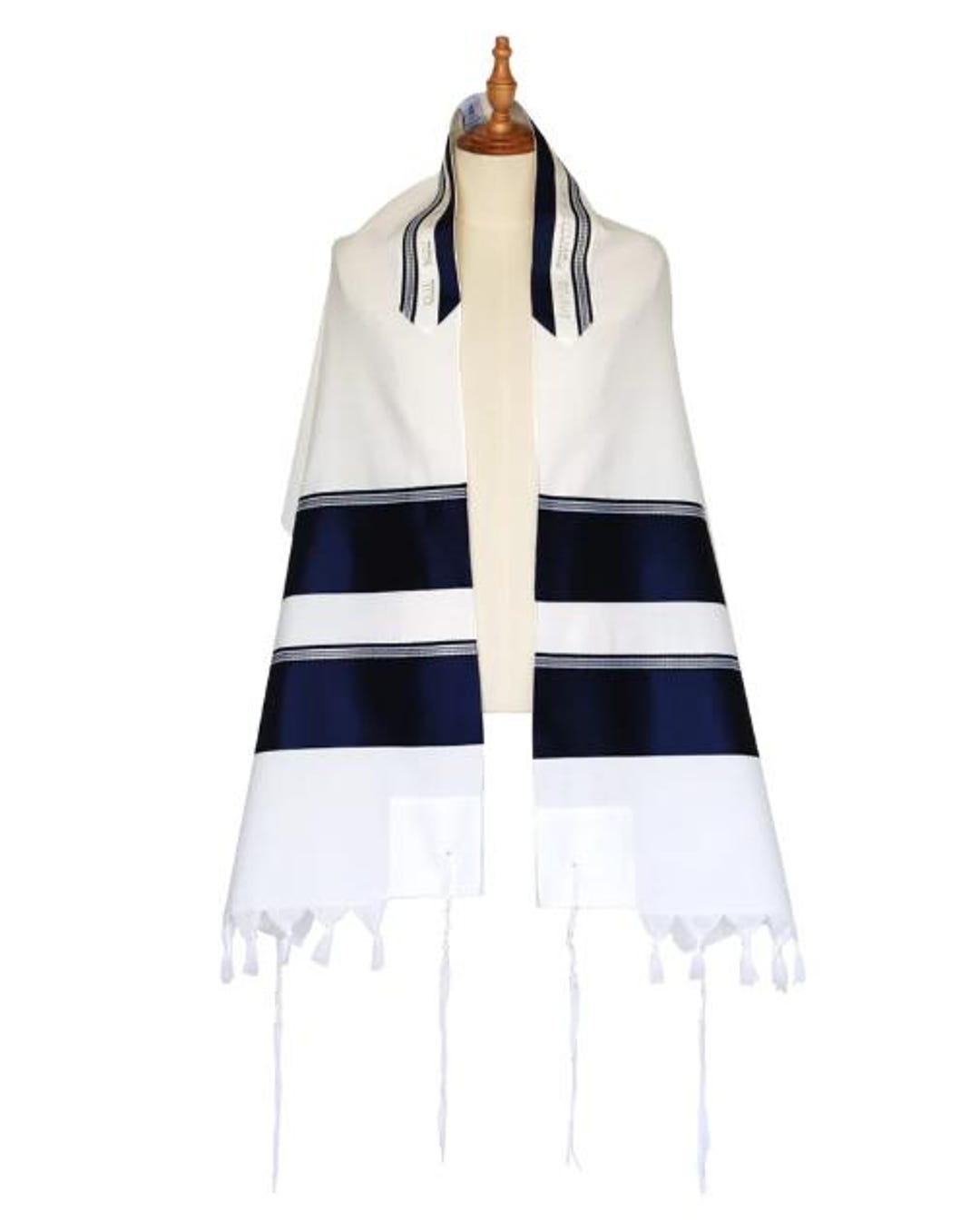 NEW! Herzliya Tallit – Modern Jewish Prayer Shawl, White & Navy, Bar or ...