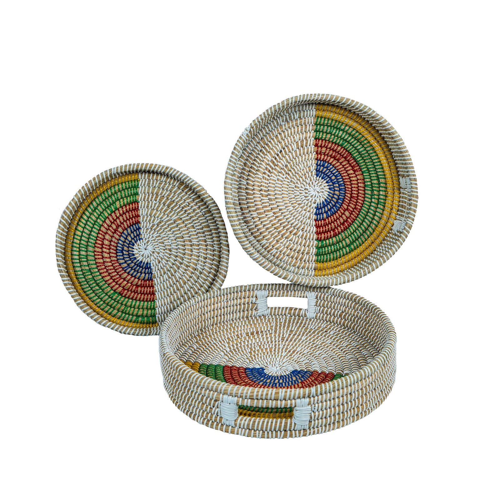 Boho Handwoven Basket Tray Set Made From Natural Fibers Eco Friendly ...