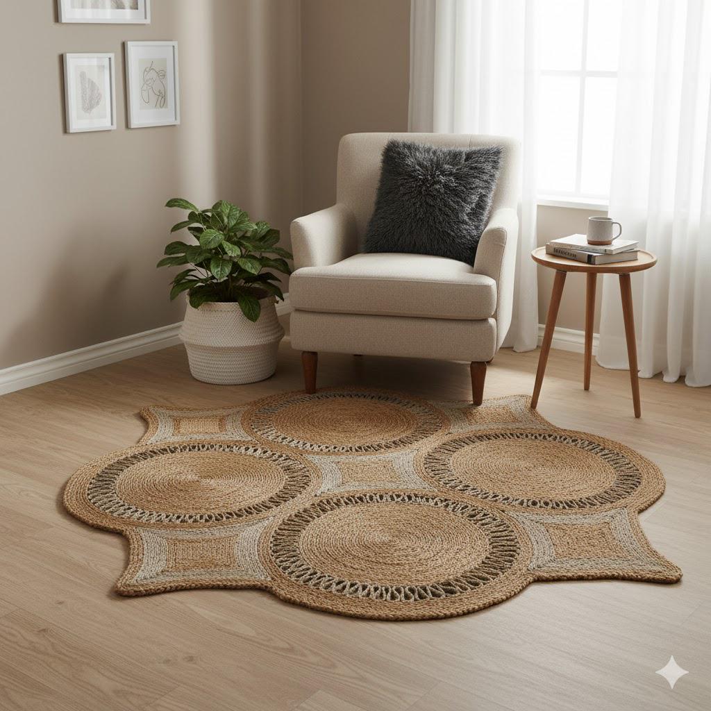 Handwoven Jute Floor Rug Mat Natural Fiber Eco Friendly Boho Home Décor ...