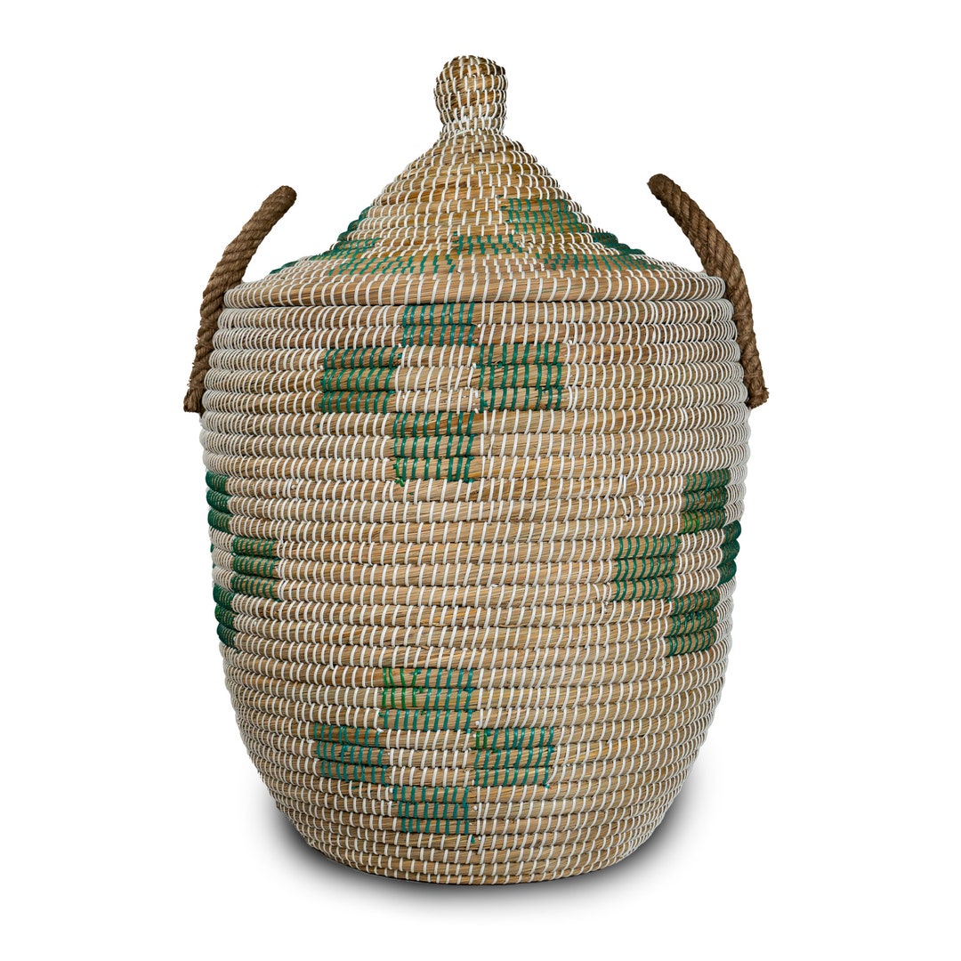Kans Grass Round-bottom Storage Basket With Handles & Lid - Etsy