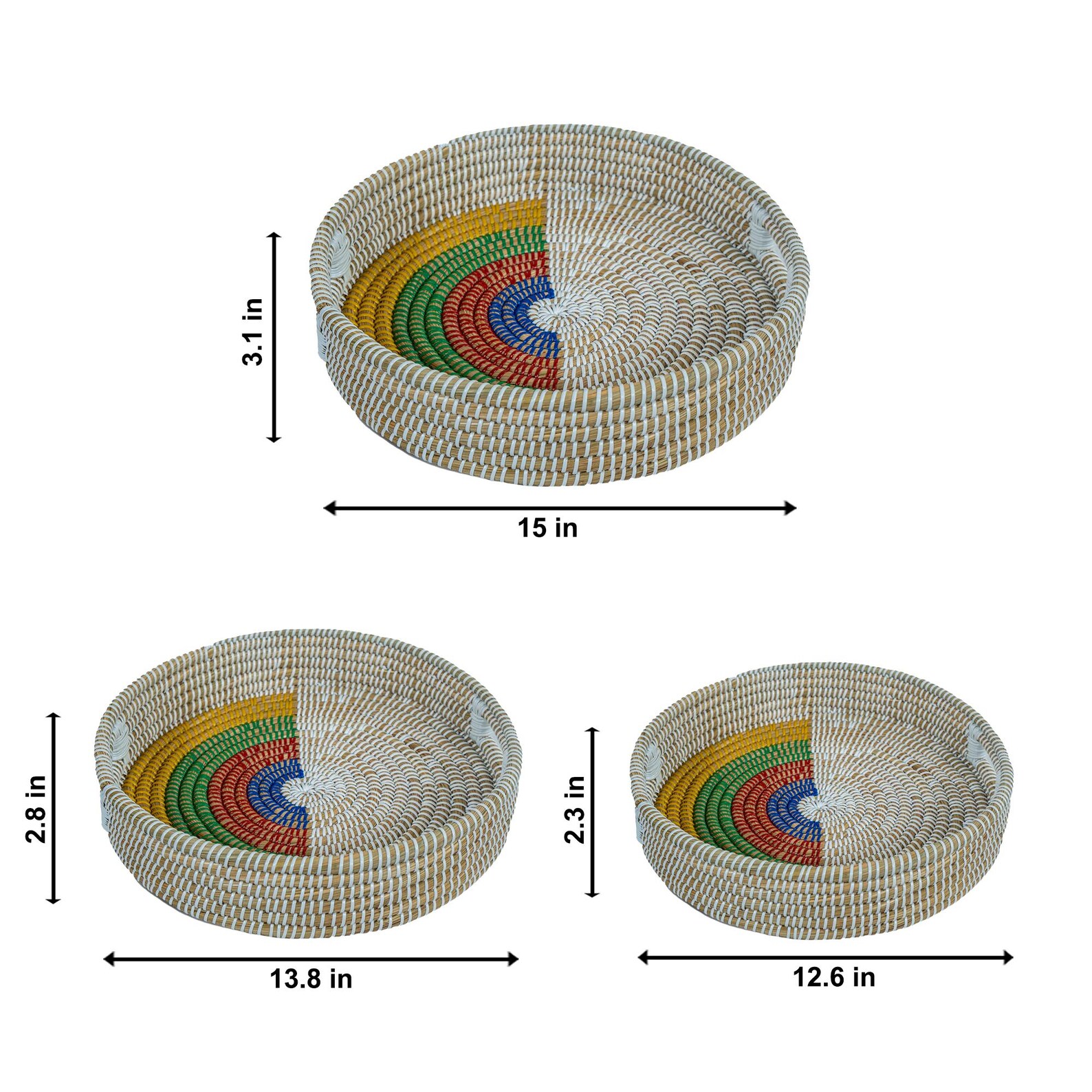 Boho Handwoven Basket Tray Set Made From Natural Fibers Eco Friendly ...