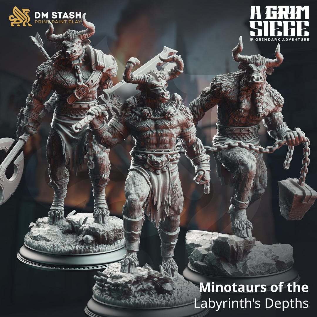 Minotaurs of the Labyrinth, NPC | 32mm, 75mm Scales | Mini -D&D ...