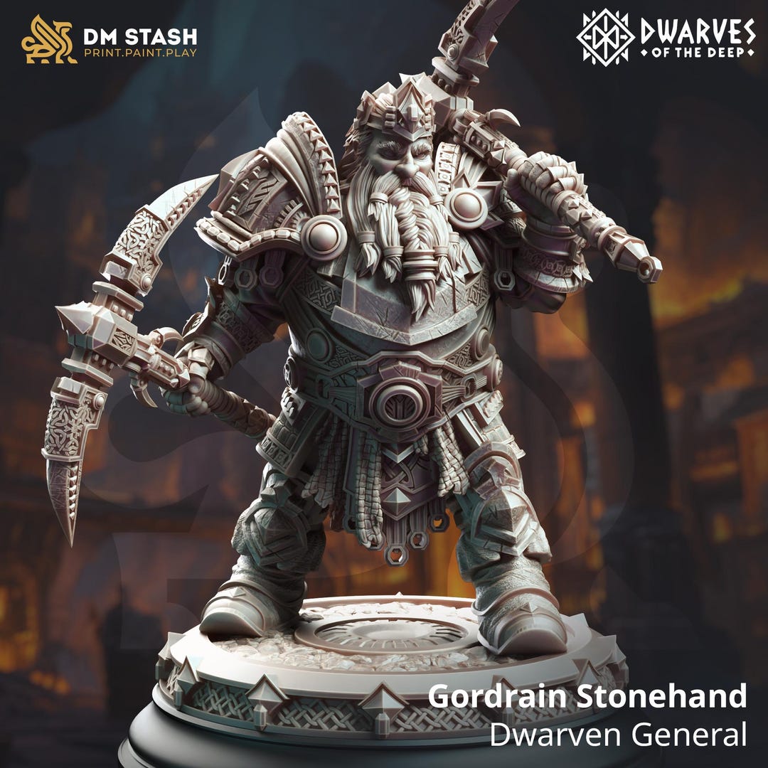 Gordrain - Dwarf Warrior General, PC / NPC | 32mm, 75mm Scales | Mini ...