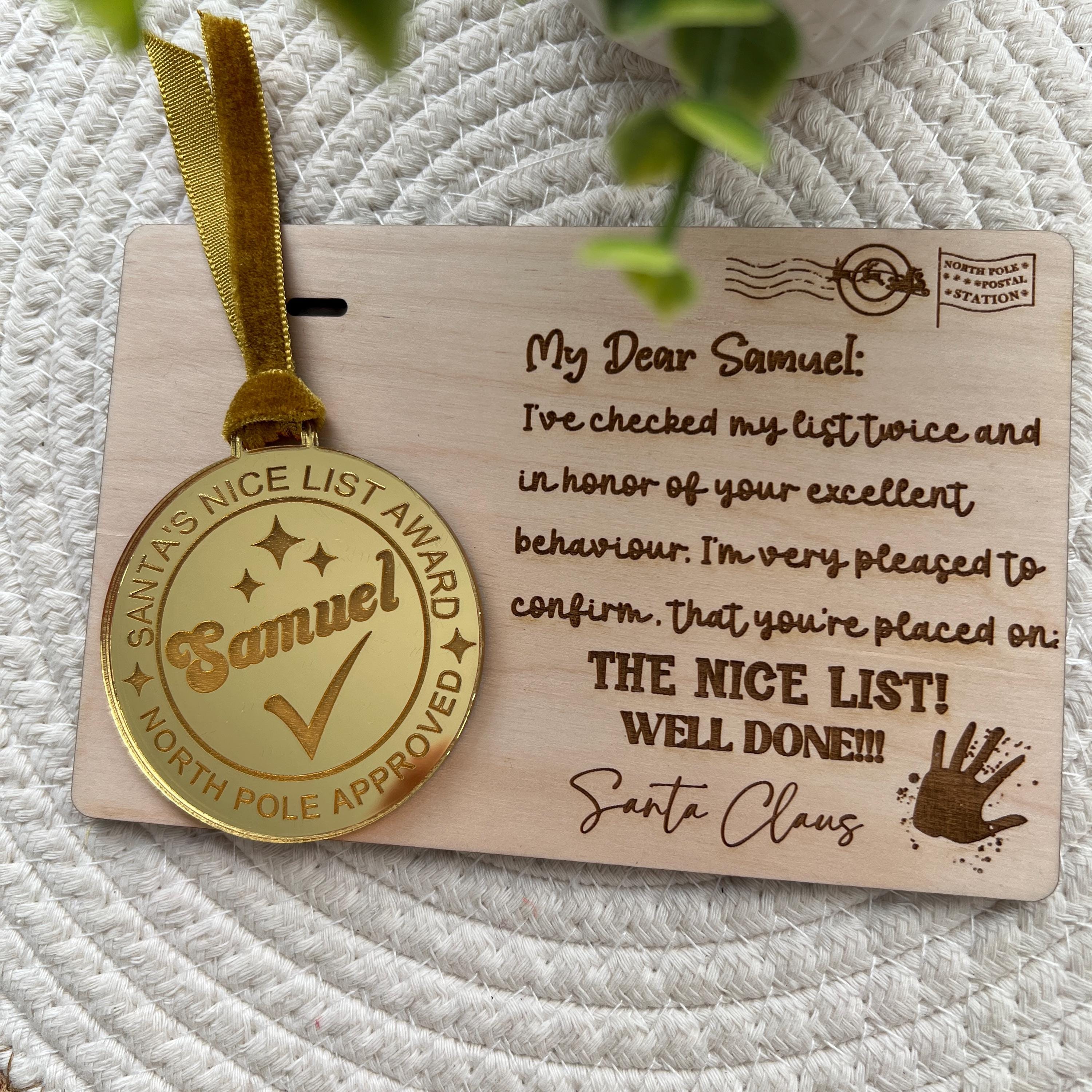 Nice List Certificate Medal, Personalized Nice List Medal, Kids Nice ...