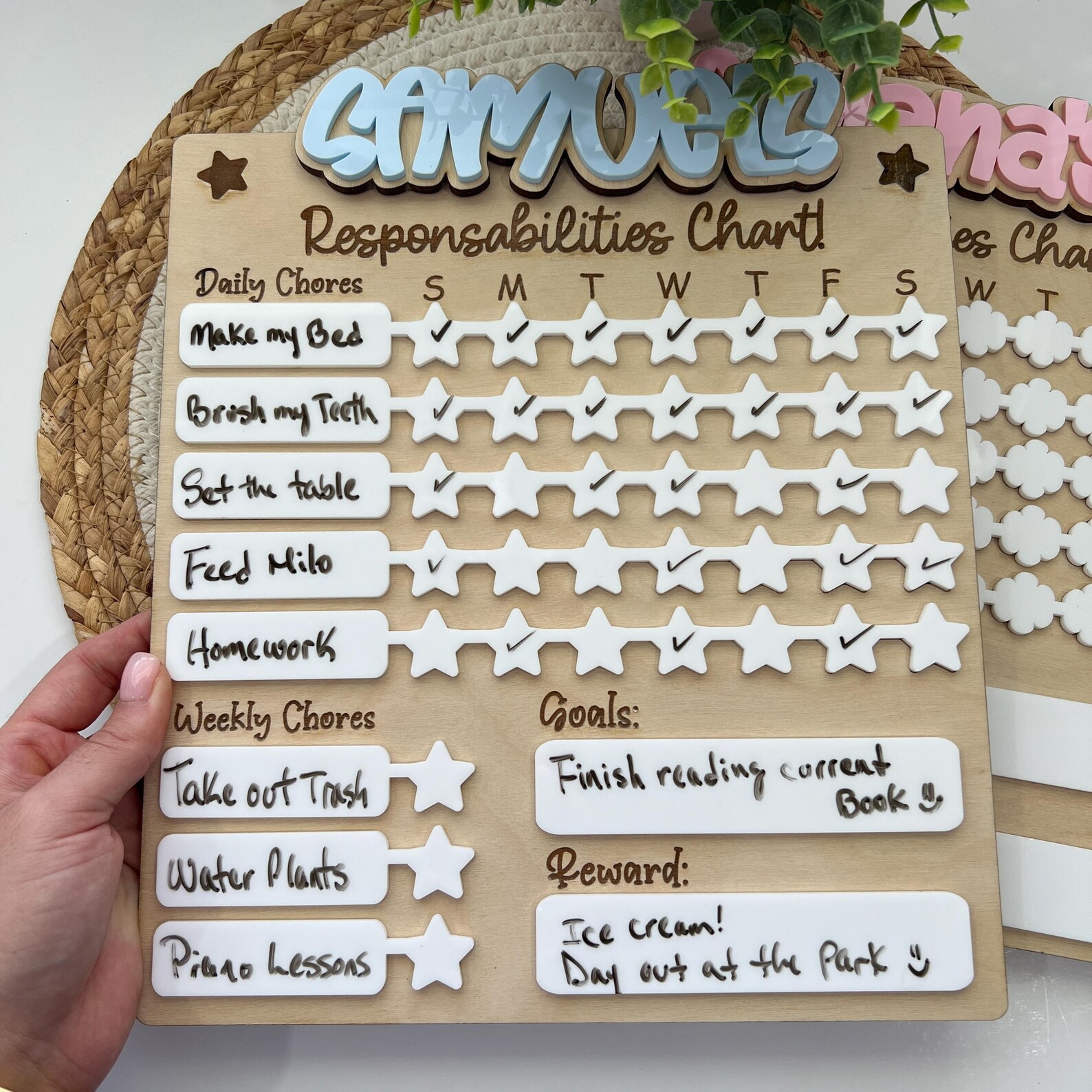 Chore Chart for Kids, Daily Chore Chart for Kids, Wooden Reward Chore ...