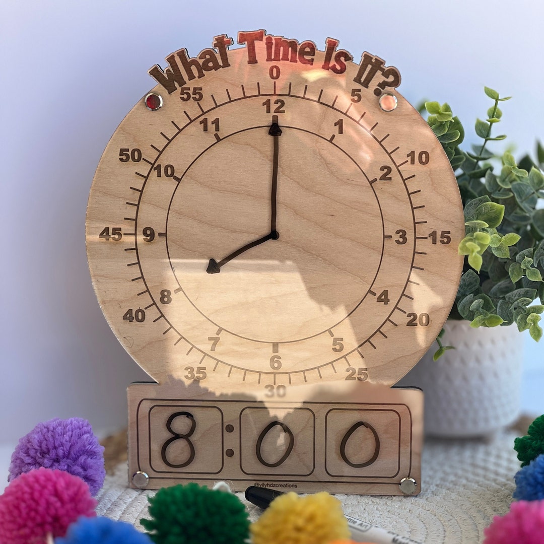 Dry Erase Digital to Analog Clock, Wooden Analog Clock, Acrylic Clock ...