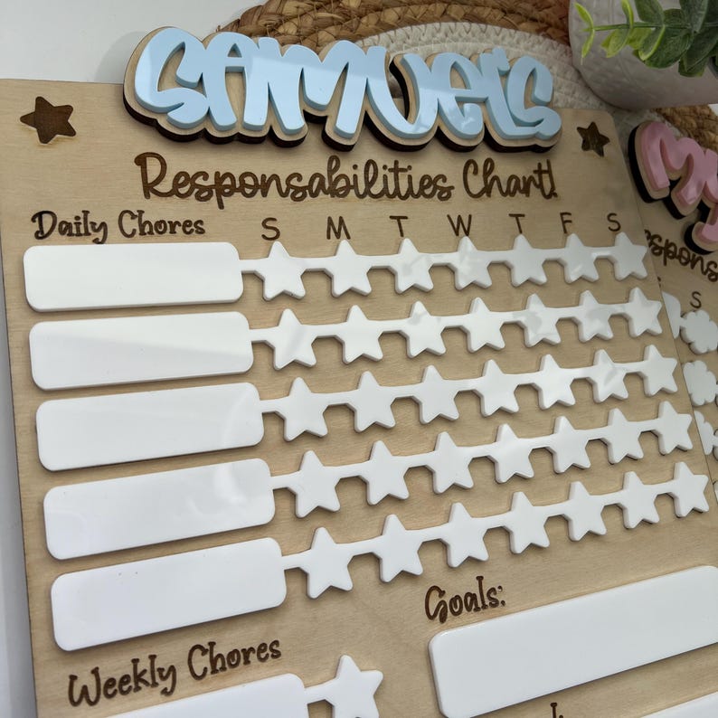 Chore Chart for Kids, Daily Chore Chart for Kids, Wooden Reward Chore ...
