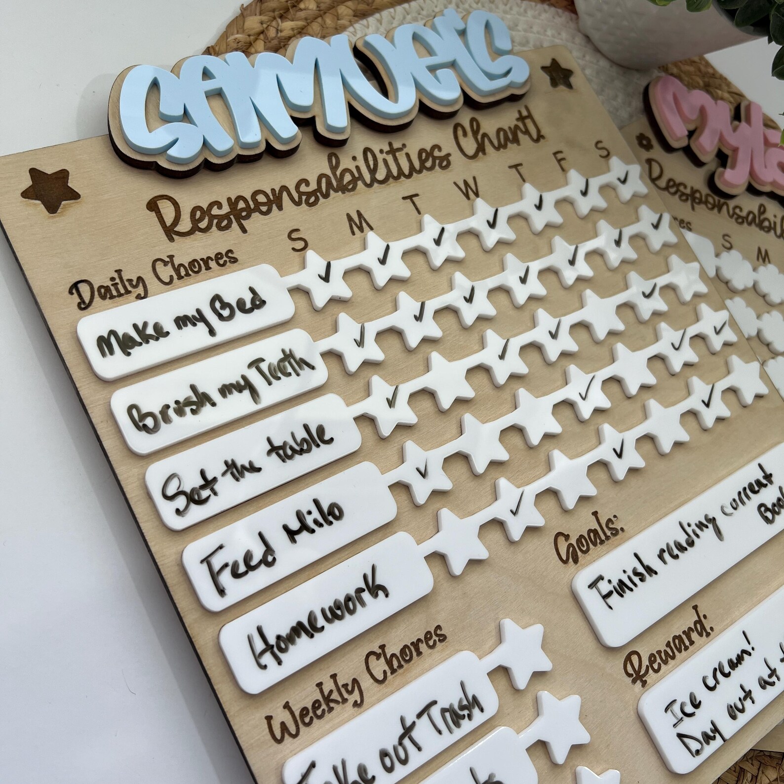 Chore Chart for Kids, Daily Chore Chart for Kids, Wooden Reward Chore ...
