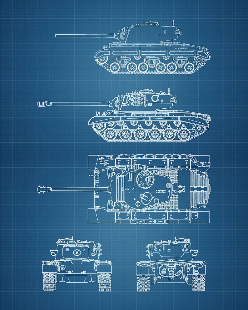 Digital Poster, INSTANT DOWNLOAD, Decorative Wall Art Blueprint Tank ...