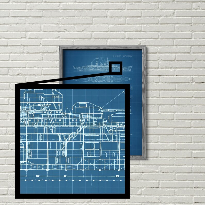 Digital Poster, INSTANT DOWNLOAD, Decorative Wall Art Blueprint Ship ...