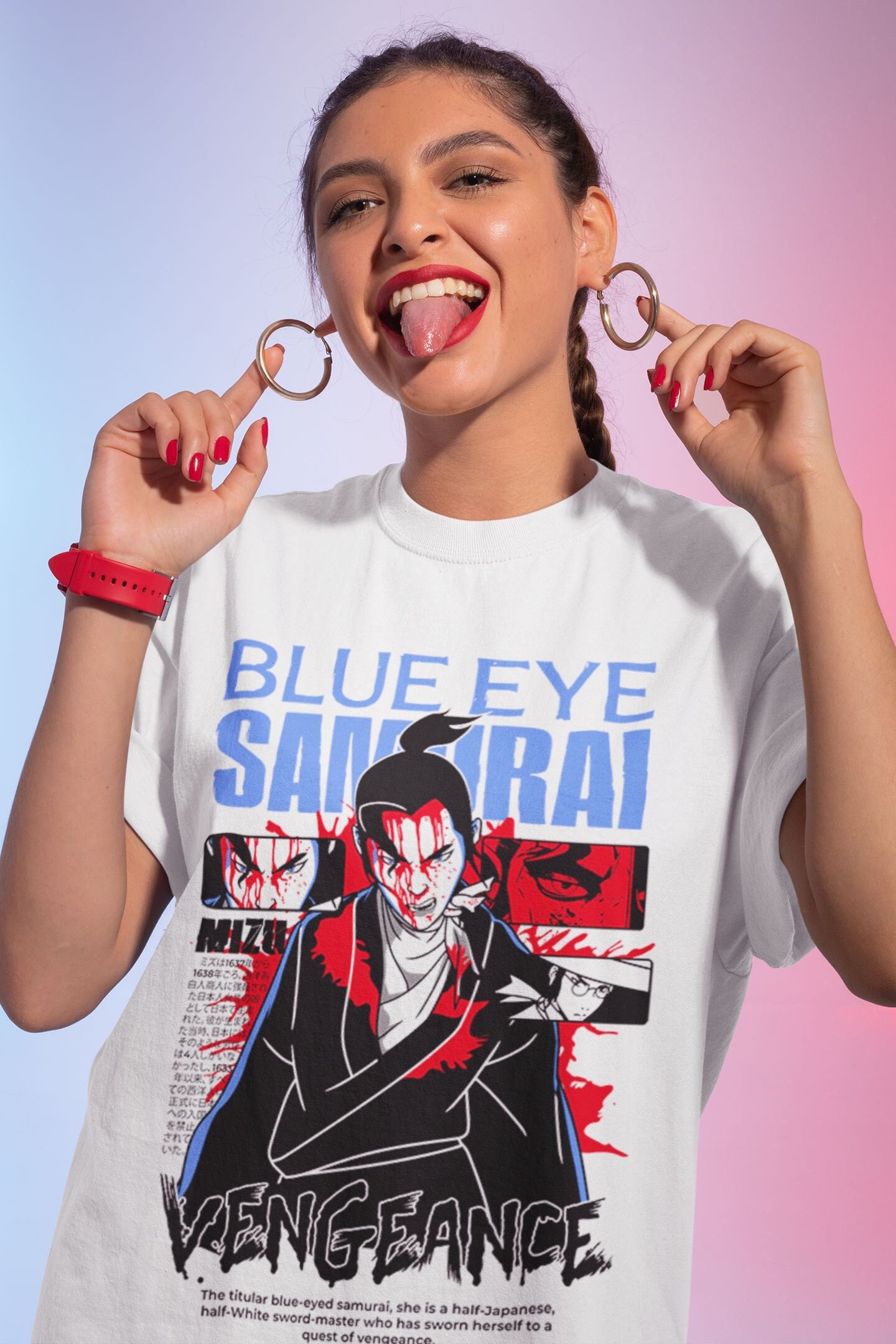 Blue Eye Samurai Inspired Mizu Black T-shirt, Unisex and Ladies Fitted ...