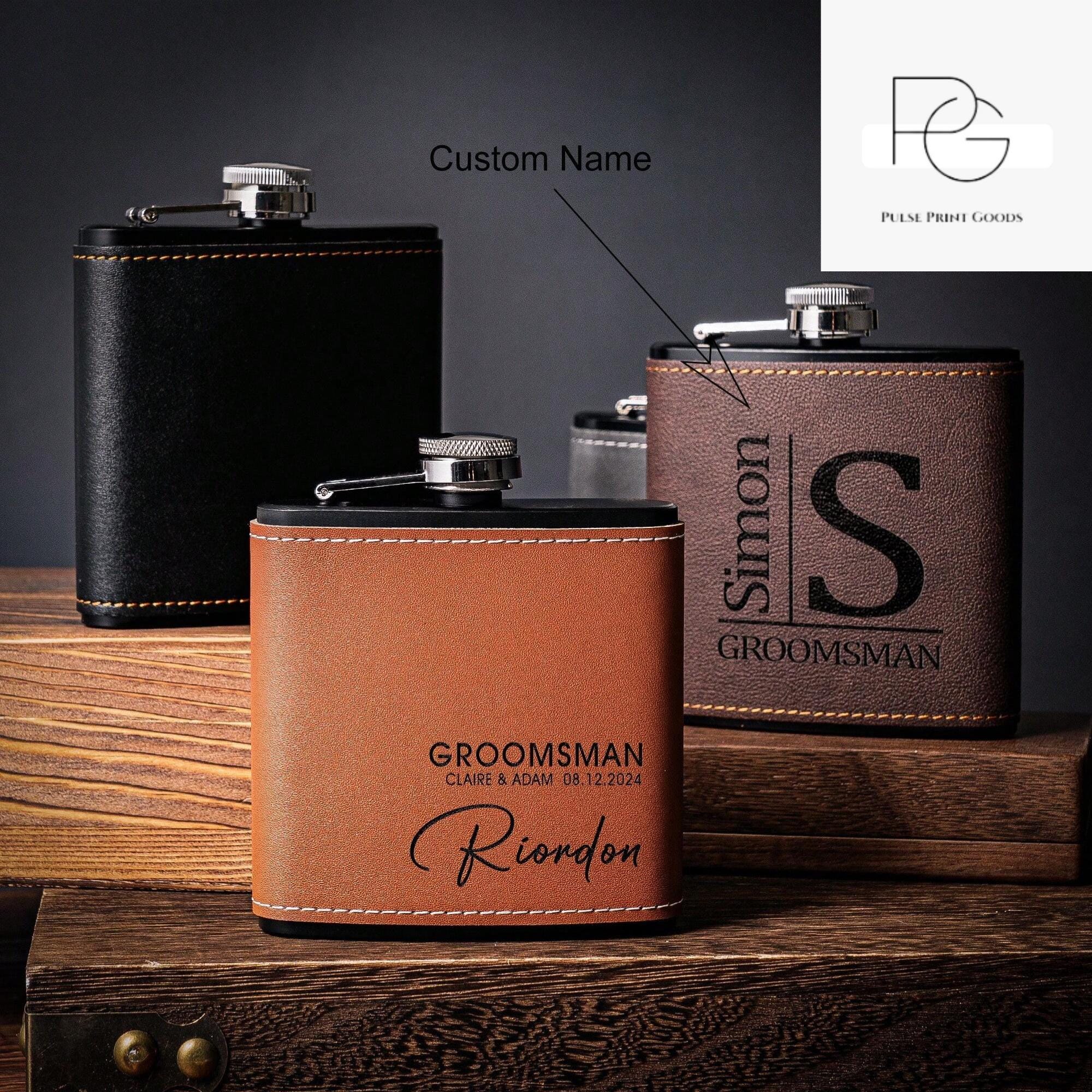 Personalized Leather Flask, Engraved Groomsman Gift, Custom Monogram ...
