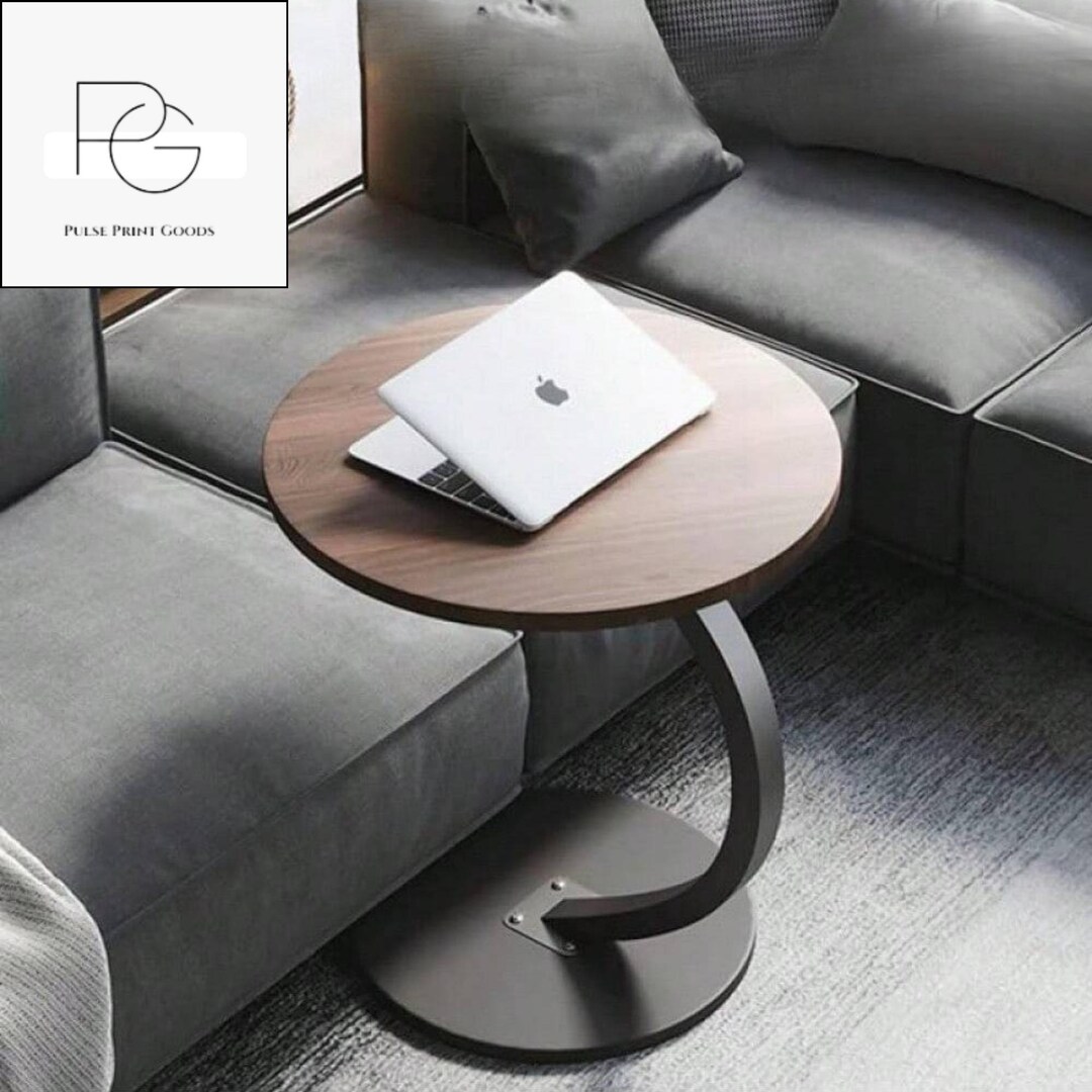 C-shaped Wooden Sofa Table - Modern Circular Side Table for Living Room ...
