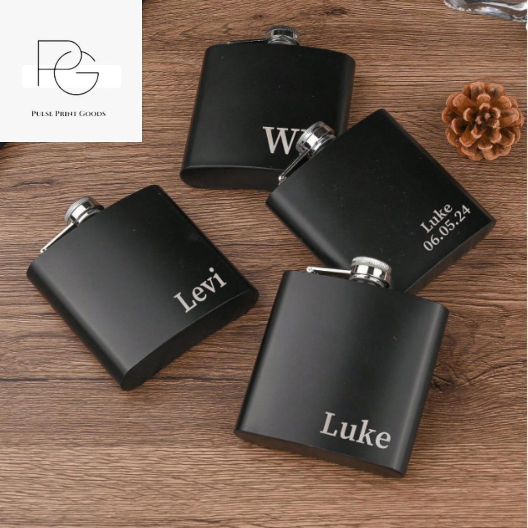 Personalized Matte Black 6oz Hip Flask - Custom Engraved Groomsman Gift ...