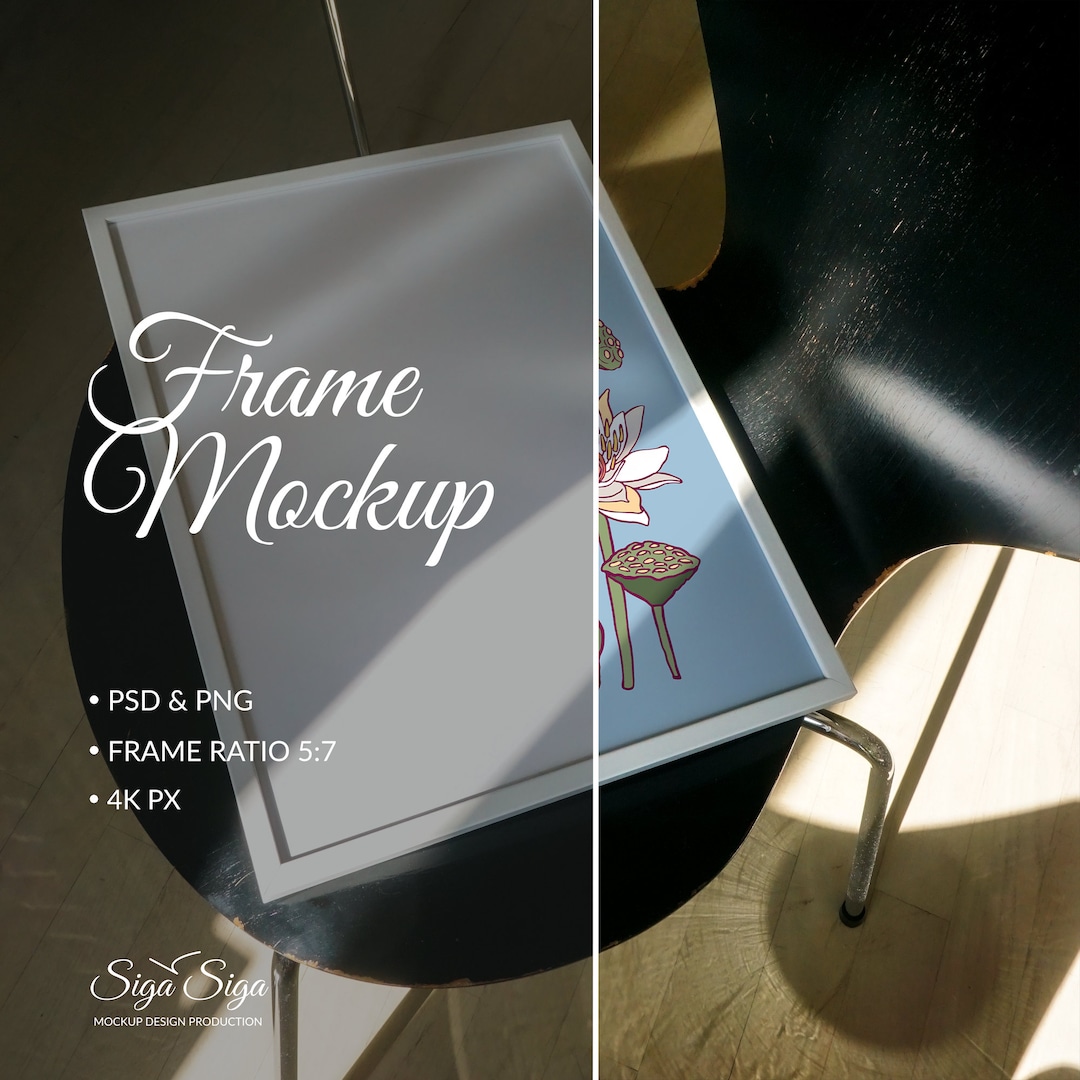 FRAME MOCKUP RATIO 5x7 Frame on Chair Mockup Close up Mockup Flat Lay ...