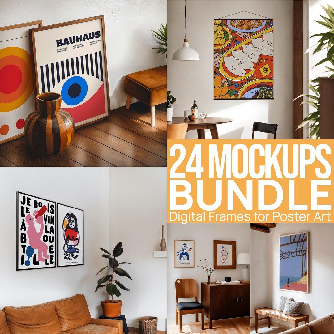 24 PSD Minimalist Poster Mockup, Bundle Set Includes 24 High-quality ...
