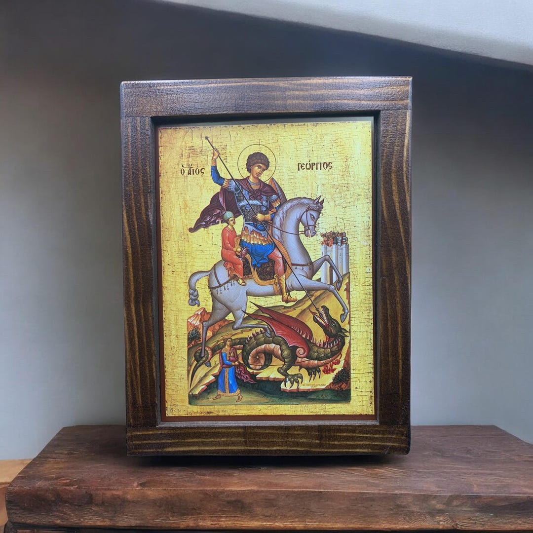Orthodox Saint George Icon on Natural Wood - Religious Wall Art - Etsy