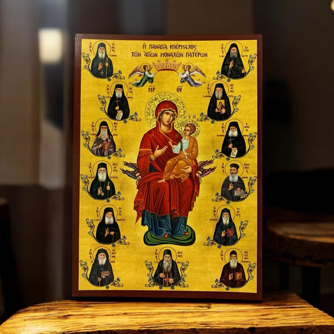 Virgin Mary the Defender and Holy Monks - Byzantine Icon - Etsy