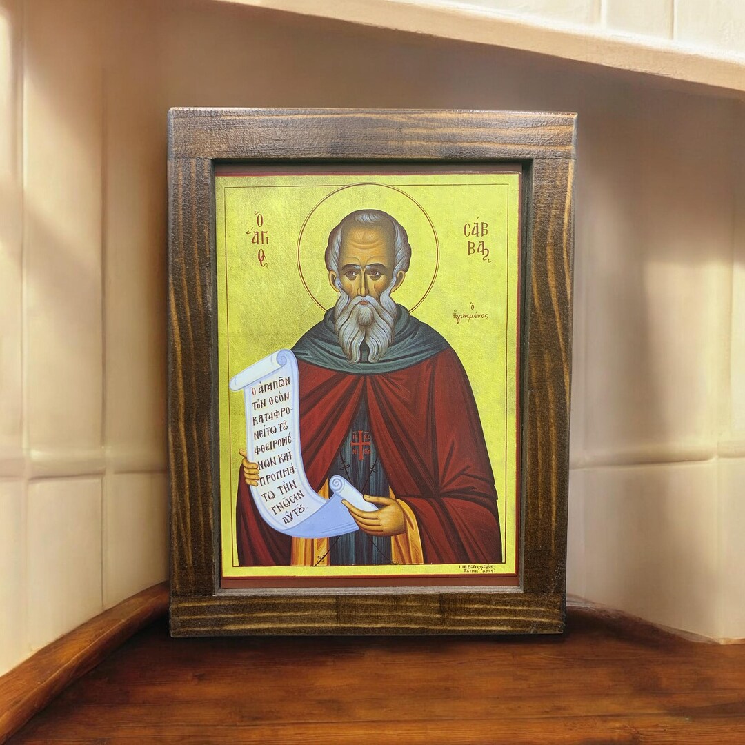 Orthodox Saint Savvas Icon on Natural Wood - Religious Wall Art - Etsy