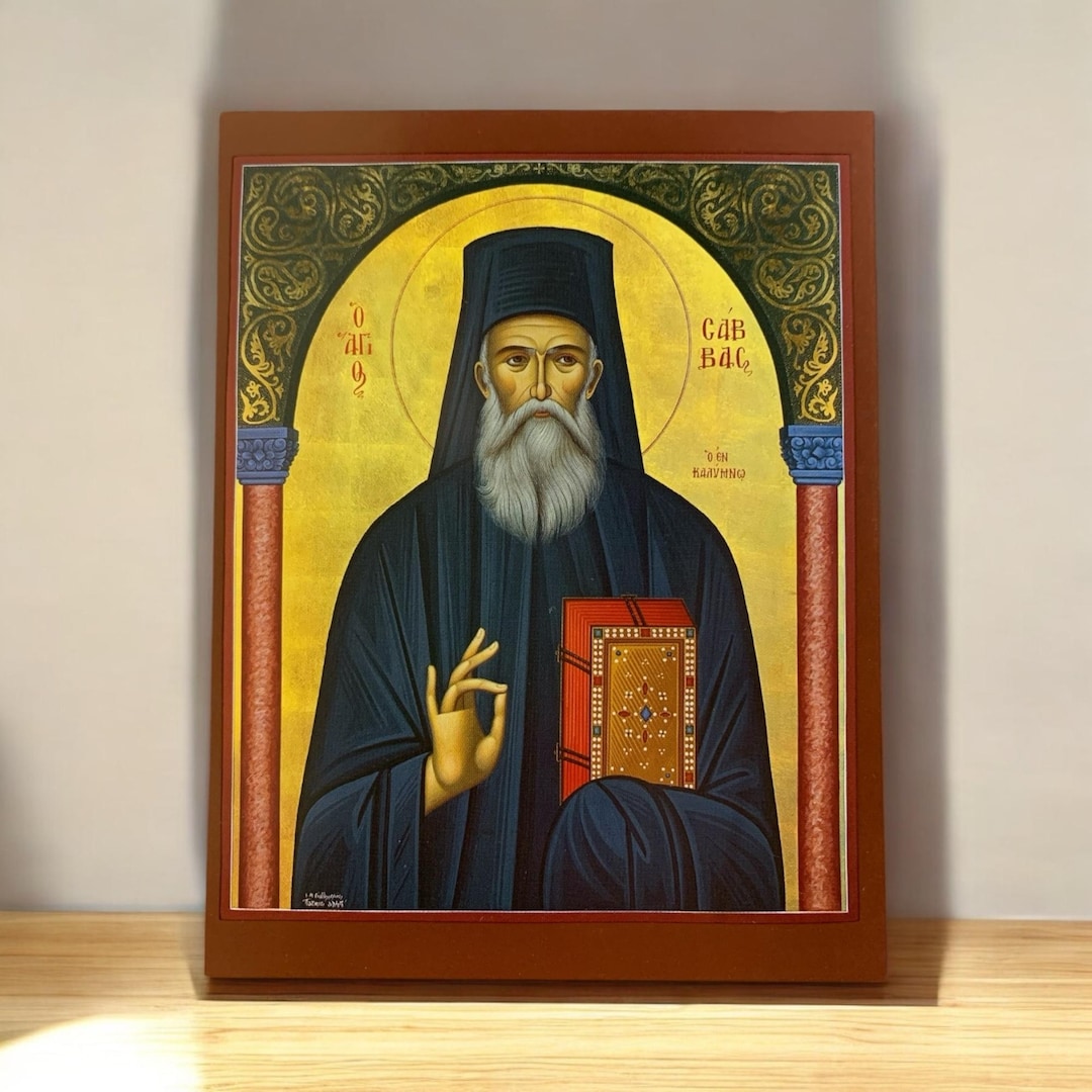 Saint Sabbas the New – Handmade Byzantine Wooden Icon - Etsy