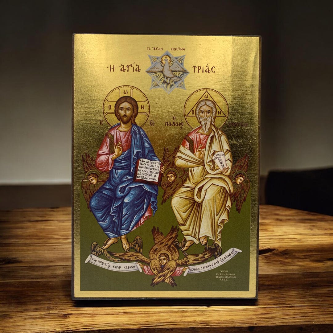 Byzantine Icon of the Holy Trinity With Silkscreen on Canvas Mounted on ...