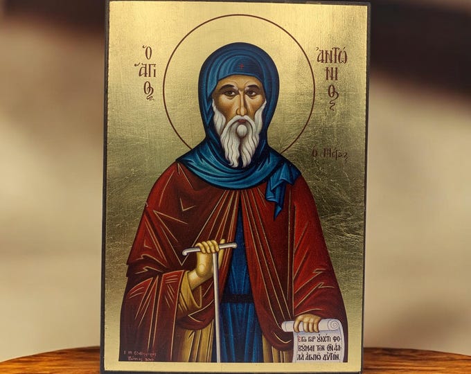 Saint Anthony Icon, Handmade Greek Orthodox Icon of Saint Antonius ...
