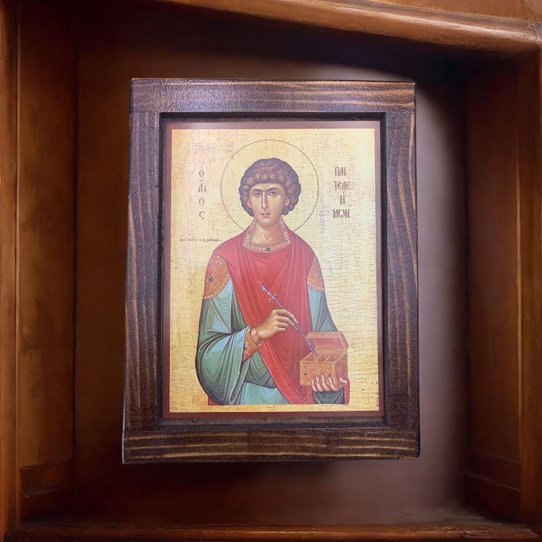 Orthodox Saint Panteleimon Icon on Natural Wood - Religious Wall Art - Etsy