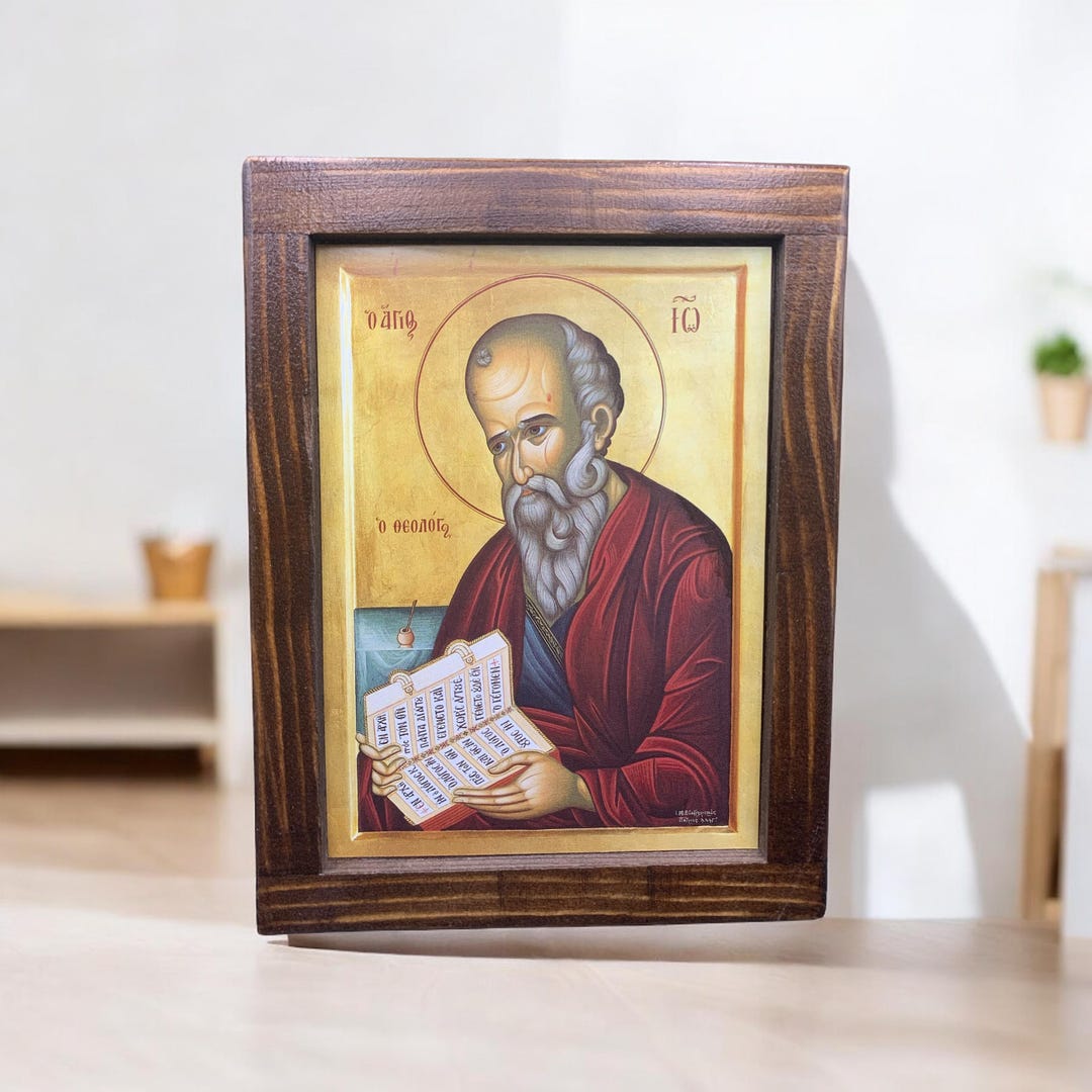 Orthodox Saint John the Theologian Icon on Natural Wood - Religious ...