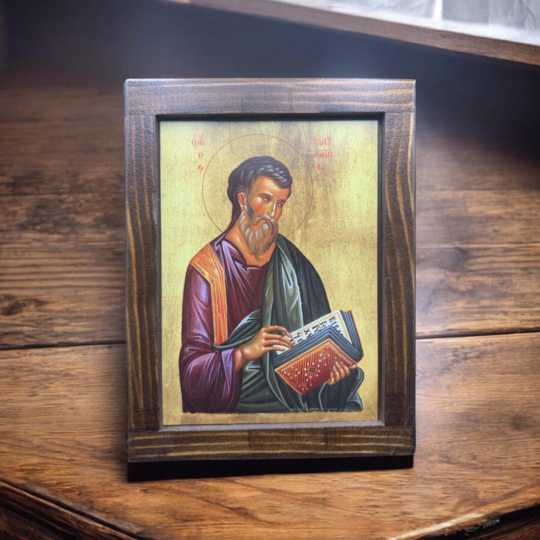 Orthodox Saint Matthew Icon on Natural Wood - Religious Wall Art - Etsy