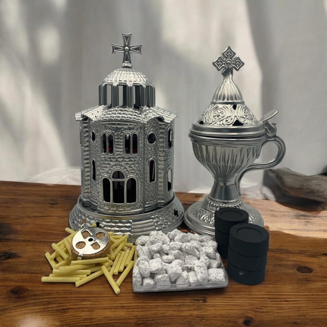 Complete Prayer Set – Metal Oil Lamp & Censer, 50g Traditional Incense ...