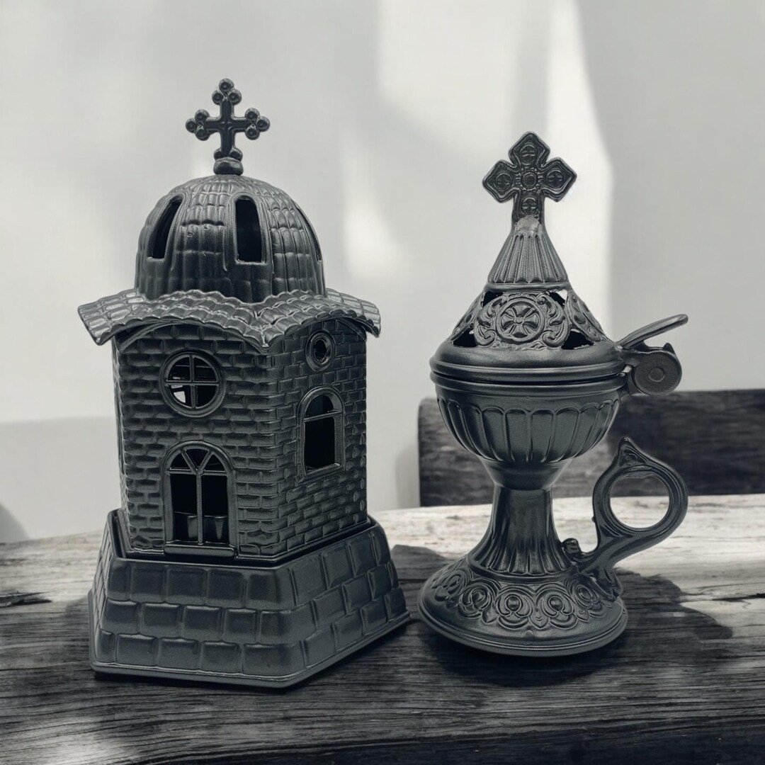 Orthodox Oil Lamp & Censer Set – Metal Construction | Ideal for Prayer ...