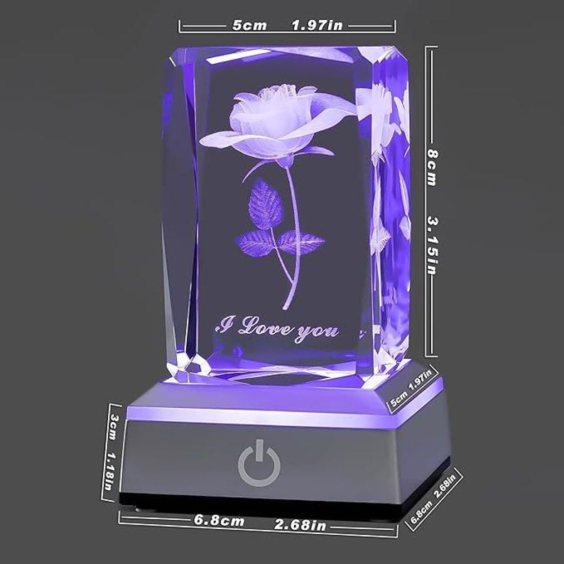 3D Rose Crystal Multi-color LED Cube I LOVE YOU With Gift Box and Touch ...