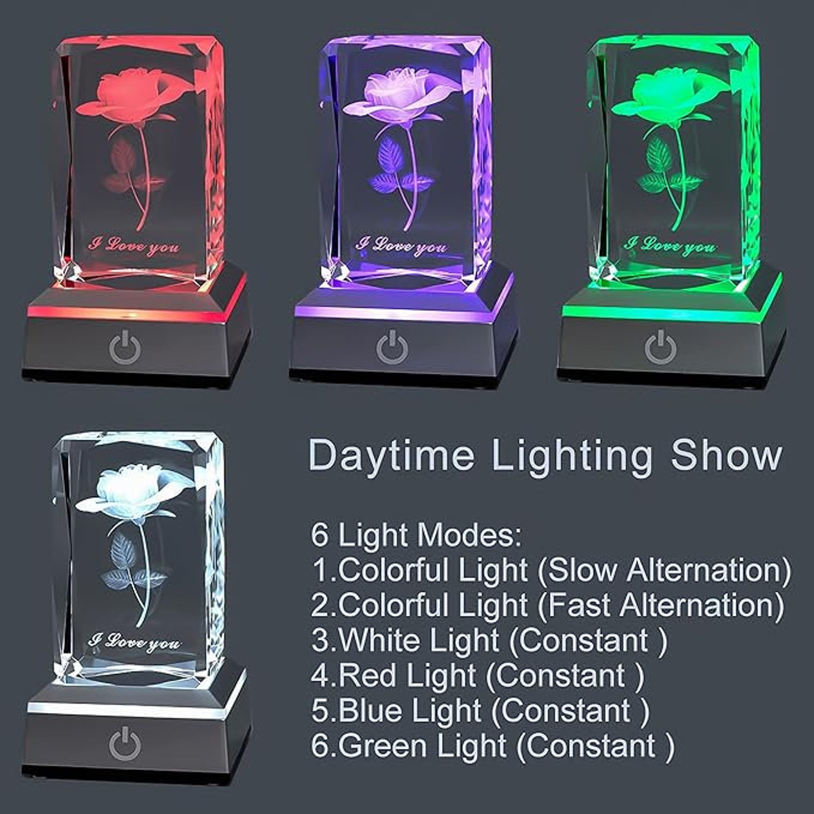 3D Rose Crystal Multi-color LED Cube I LOVE YOU With Gift Box and Touch ...