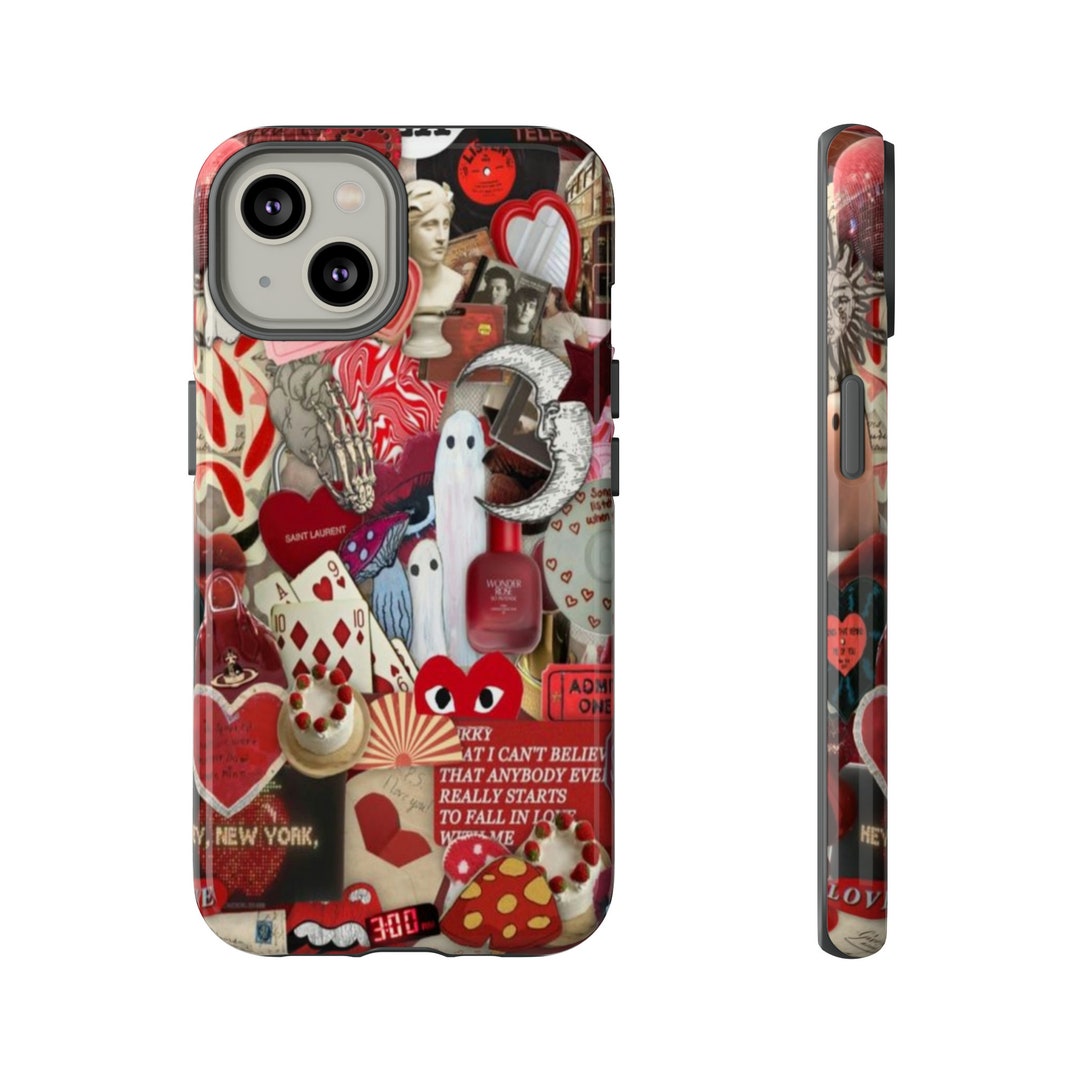 Red Aesthetic Collage Heart Sticker Cases for Phone Coquette Phone ...