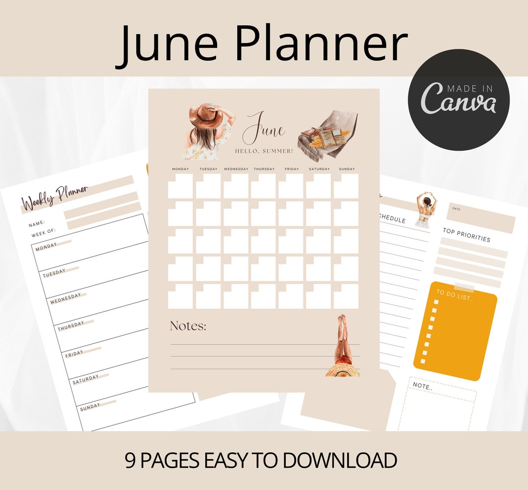 June Planner Kit - June Calendar - Weekly Planner - Daily Planner ...
