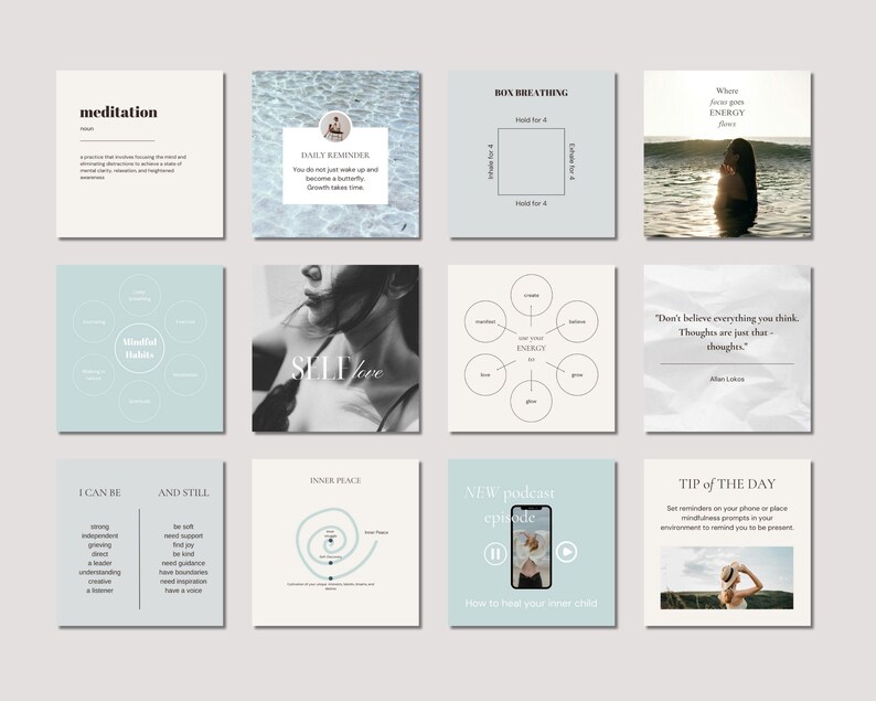 Mindfulness Instagram Template, Mindfulness Social Media Post, Editable ...