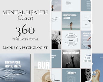 50 Mental Health Coach Instagram Post Canva Template | Therapy Social ...