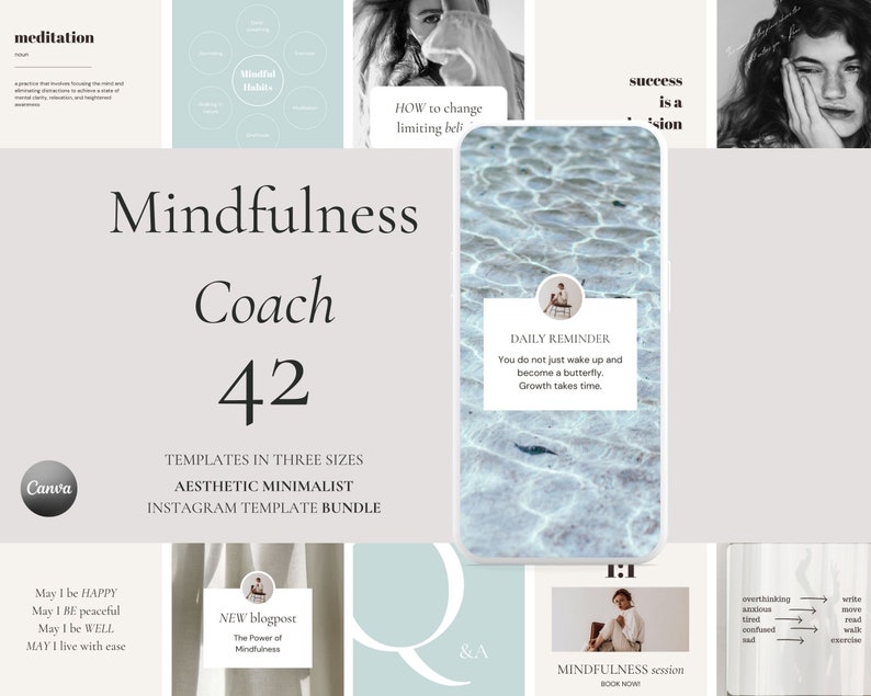 Mindfulness Instagram Template, Mindfulness Social Media Post, Editable ...