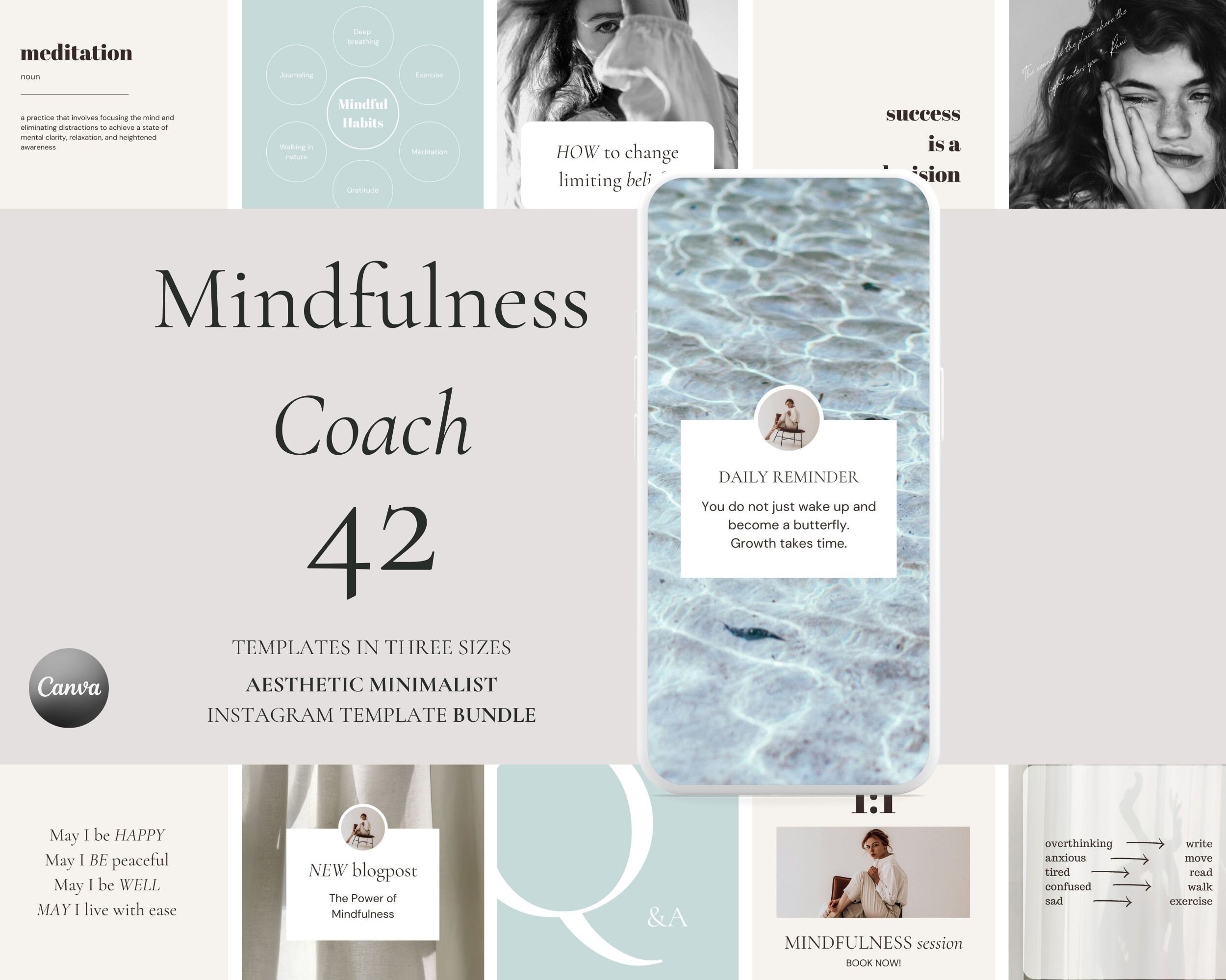 Mindfulness Instagram Template, Mindfulness Social Media Post, Editable ...