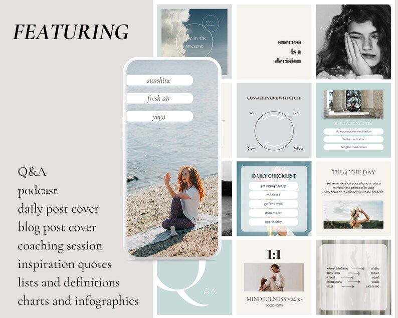Mindfulness Instagram Template, Mindfulness Social Media Post, Editable ...