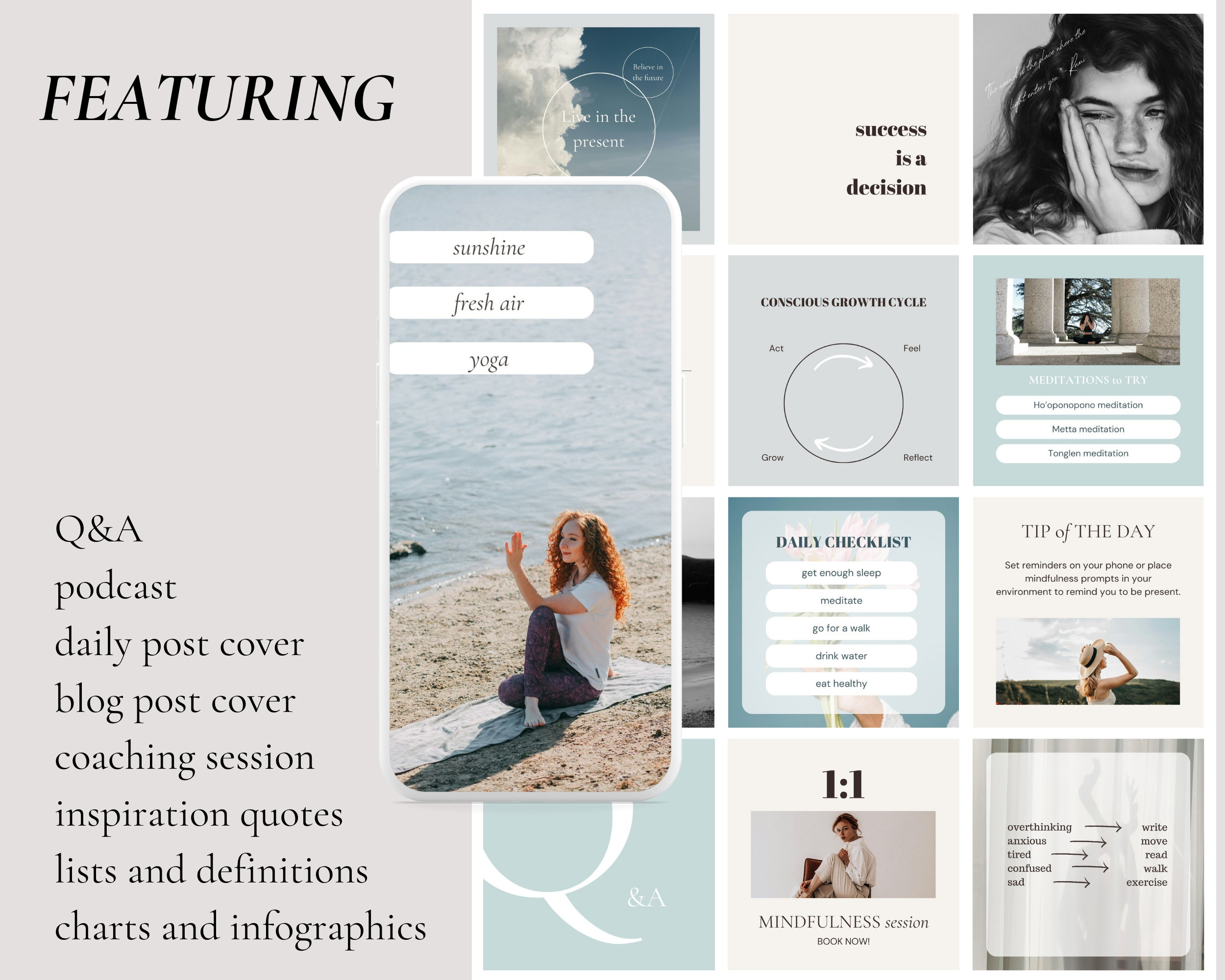 Mindfulness Instagram Template, Mindfulness Social Media Post, Editable ...