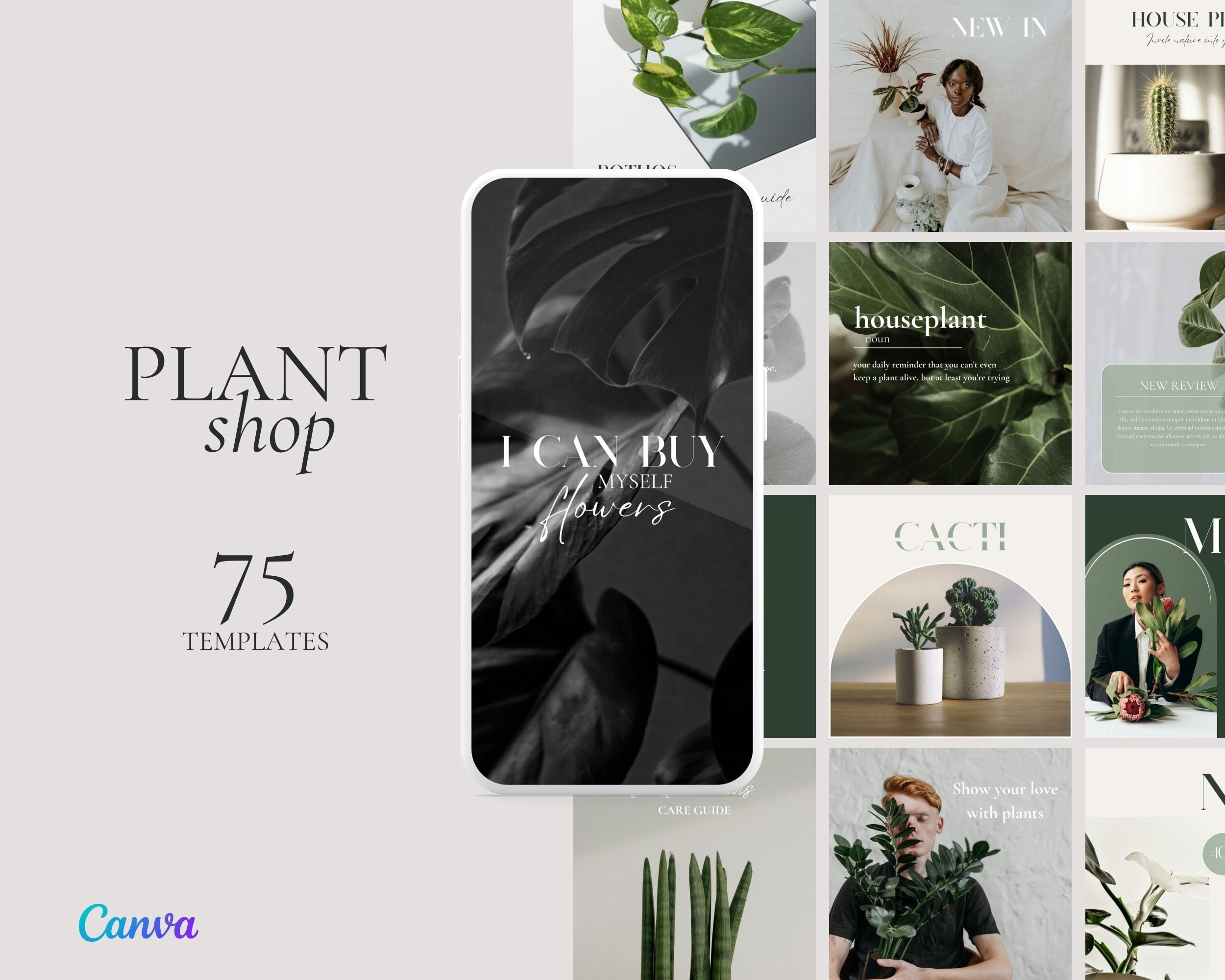 Plant Shop Canva Template, Editable Template for Plant Shop, Green ...